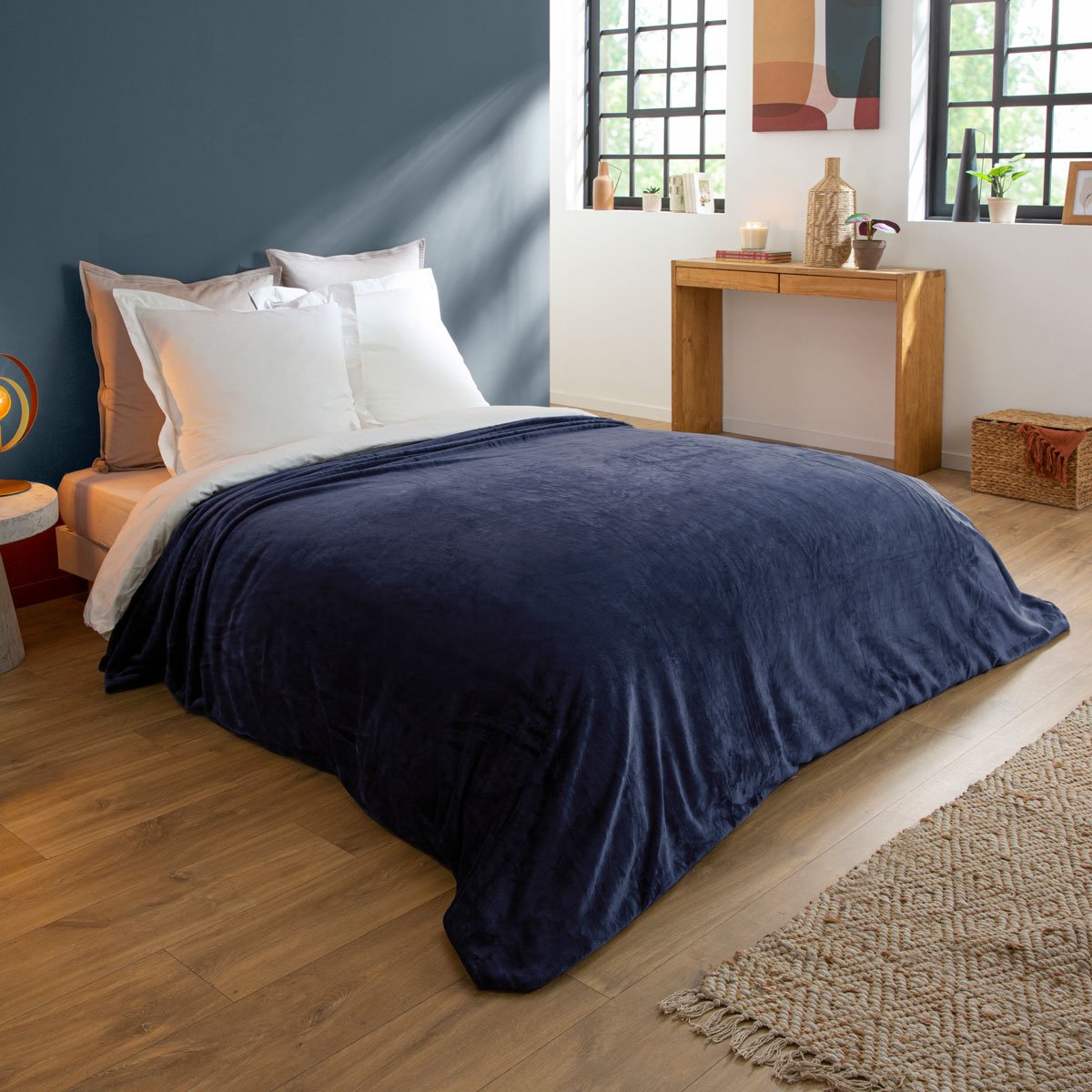 Plaidou polaire extra cocooning coloris bleu | DODO